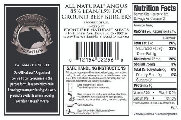 All Natural Angus Beef 1/4 LB Burgers 85% Lean – frontierenaturalmeats